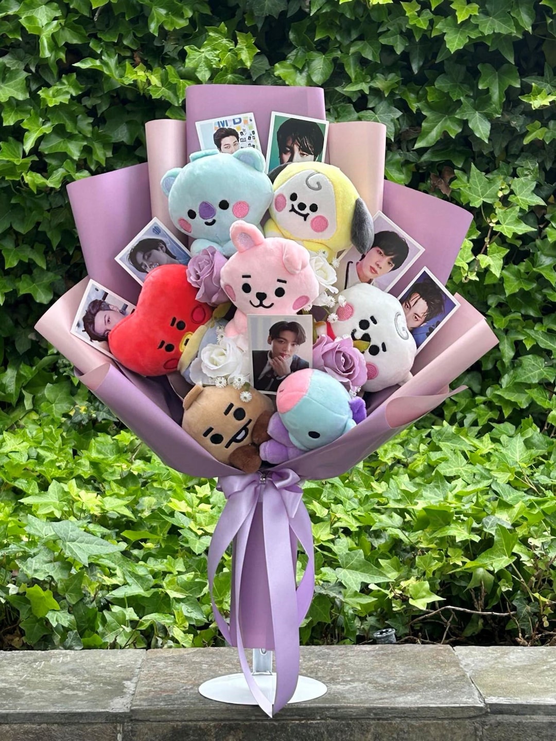 Plushies Bouquet. Kpop Boy Band With Photocards Bouquet. Lavender ...