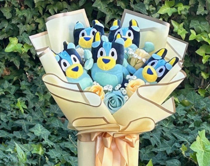 Bluey Plushies Bouquet. Blue and Yellow Bouquet. Birthday Gift ...