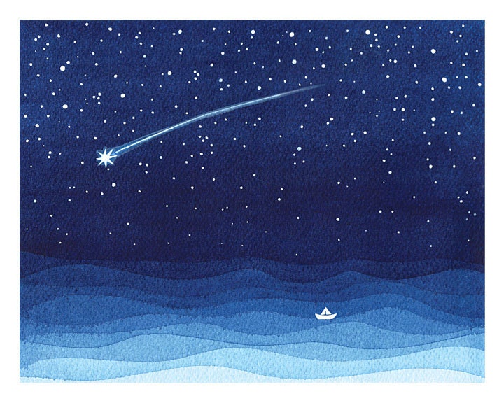 Falling Star Watercolor Painting Shooting Star Sailboat Print - Etsy