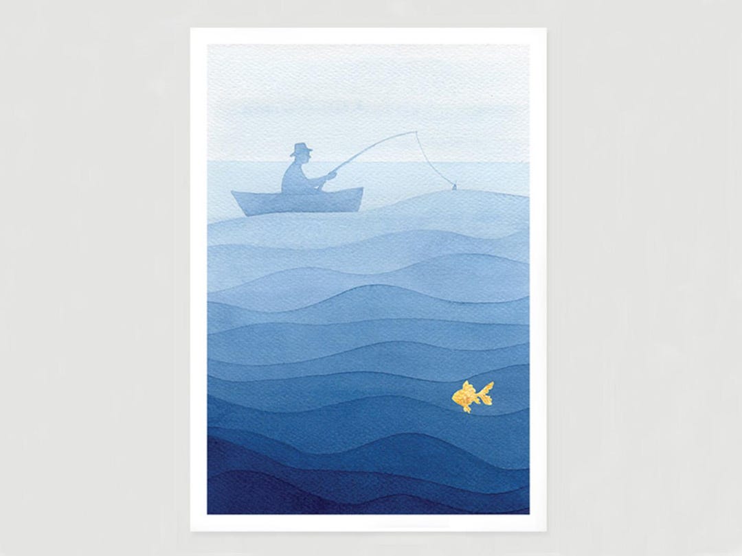 Fisherman Print, Gold Fish Watercolor Painting, Nautical Wall Decor ...