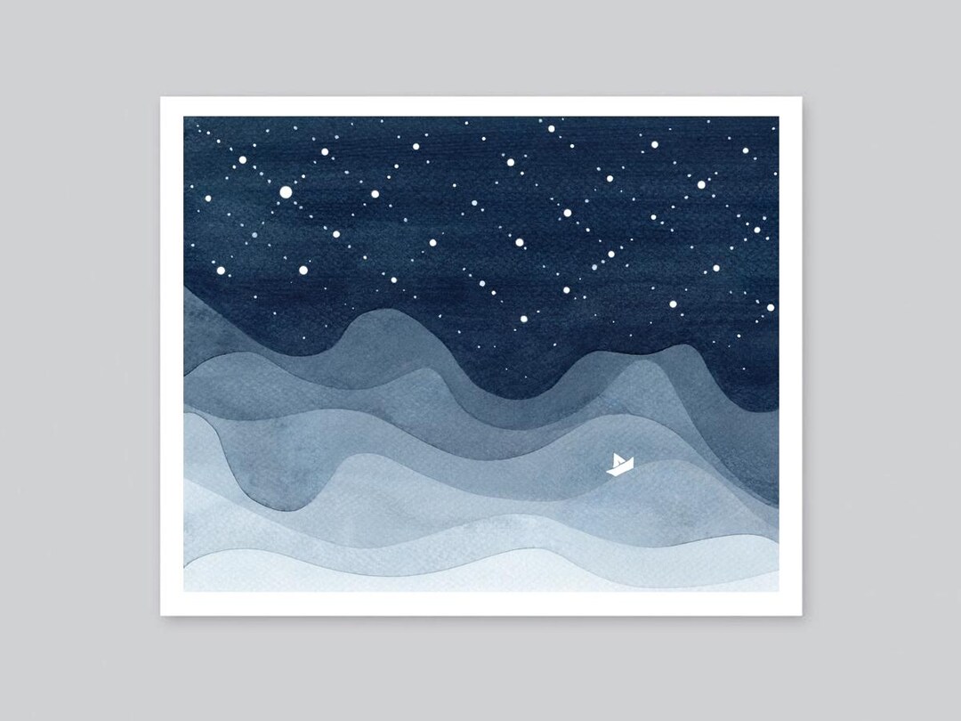 Navy Blue Ocean, Print From Watercolor Painting, Blue Wall Decor With ...