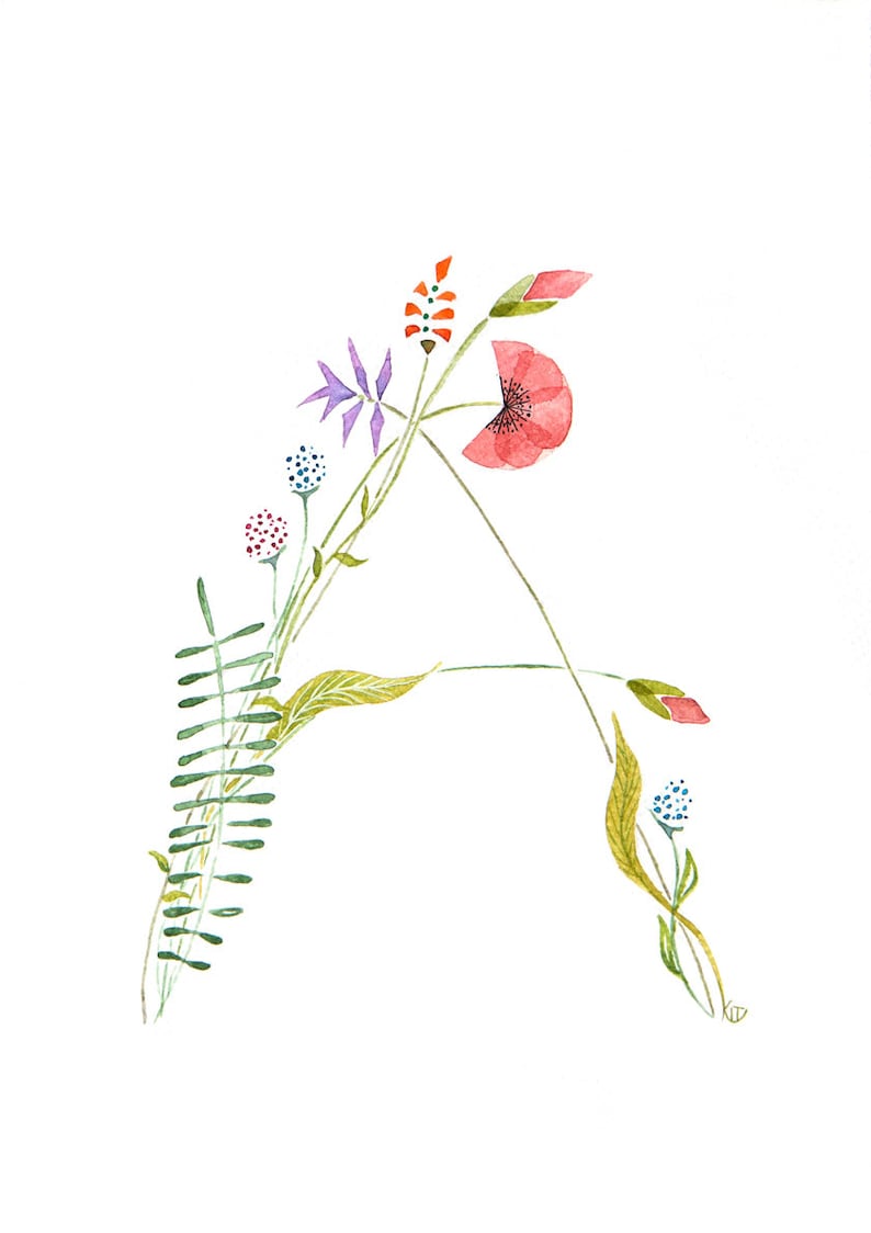 Watercolor Painting Letter A Initial Floral Monogram Flowers - Etsy