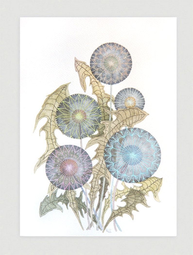 Dandelion fine art giclee print of watercolor painting wall | Etsy