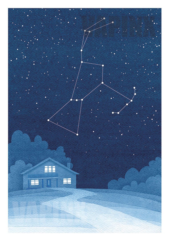 Orion Print Watercolor Painting Constellation Art Blue Giclee Print ...