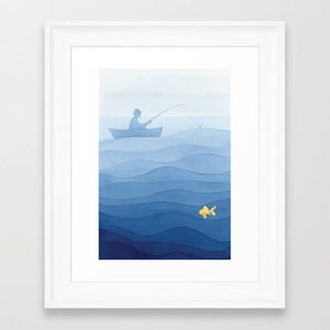 Fisherman Print, Gold Fish Watercolor Painting, Nautical Wall Decor ...