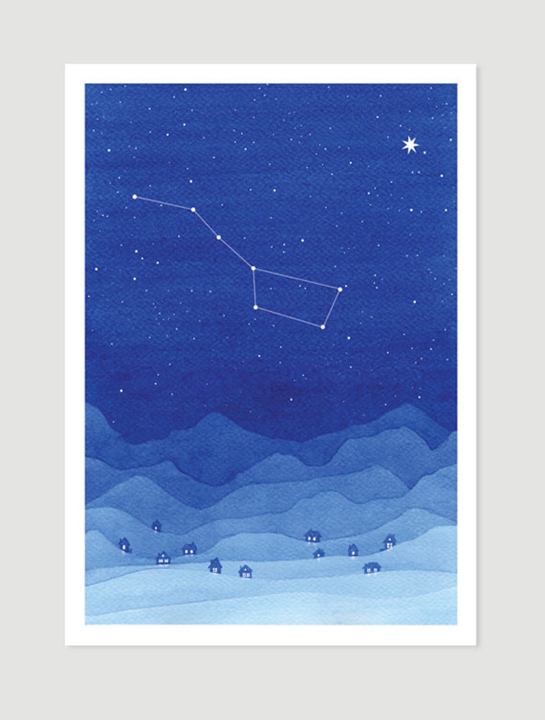 Big Dipper Watercolor painting Constellation blue mountains giclee ...