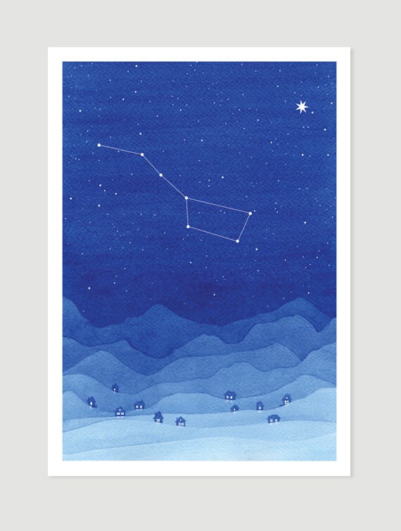 Big Dipper Watercolor painting Constellation blue mountains giclee ...