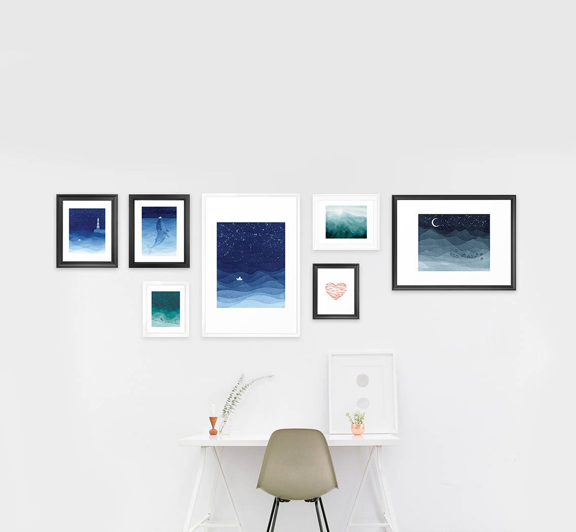 Zen Sailboat Watercolor Print, Starry Night Ocean Wall Art (digital ...