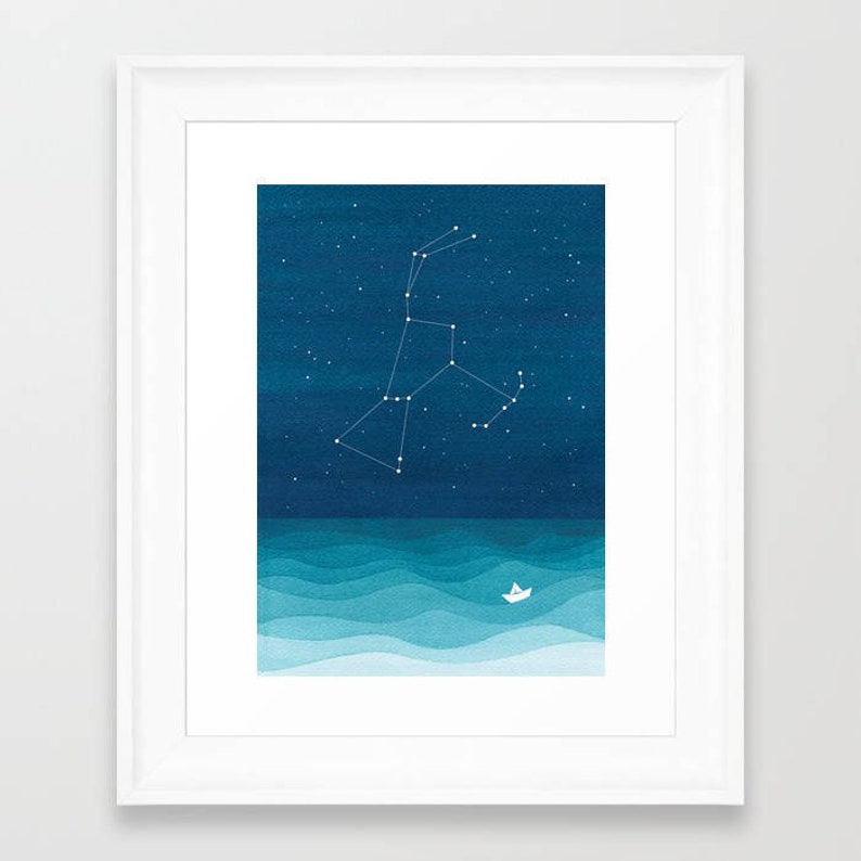 Orion Constellation Watercolor Print, Nautical Starry Night Art ...