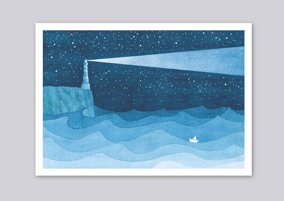 Watercolor Painting Lighthouse Giclee Print Nautical Wall Decor Kids ...