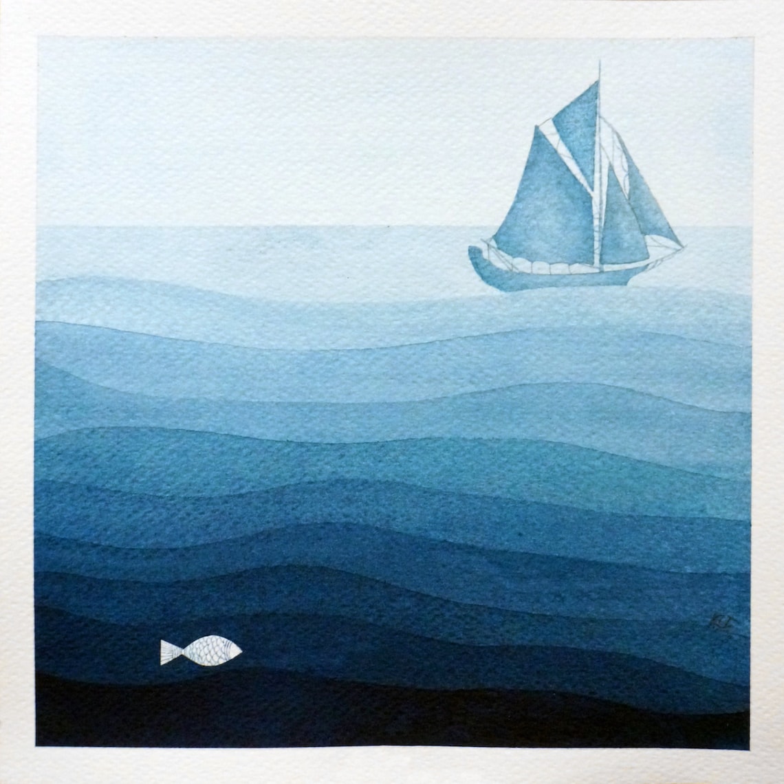 Print Sailboat Illustration Blue Watercolor Painting - Etsy