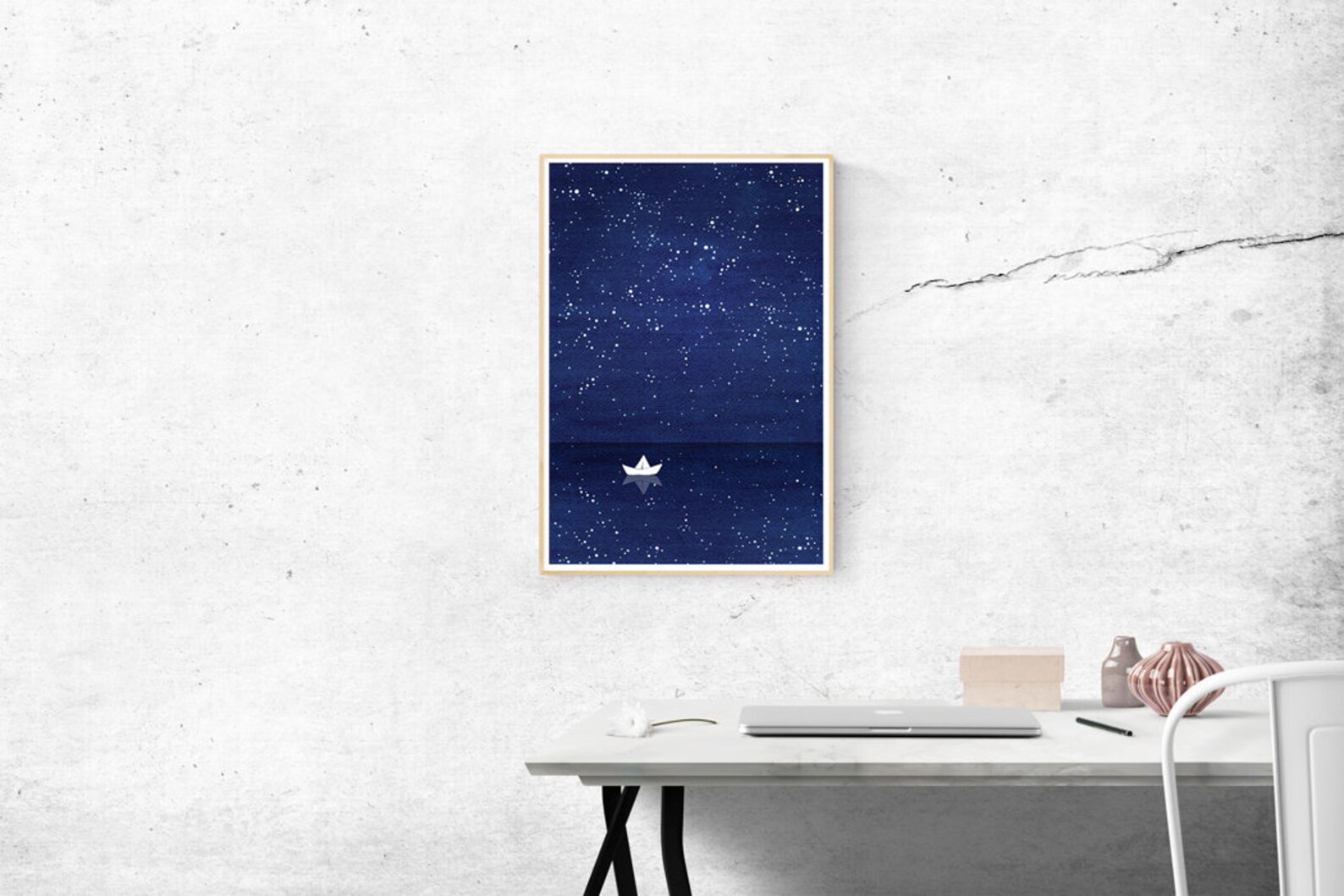 Zen Sailboat Watercolor Print, Starry Night Ocean Wall Art (digital ...