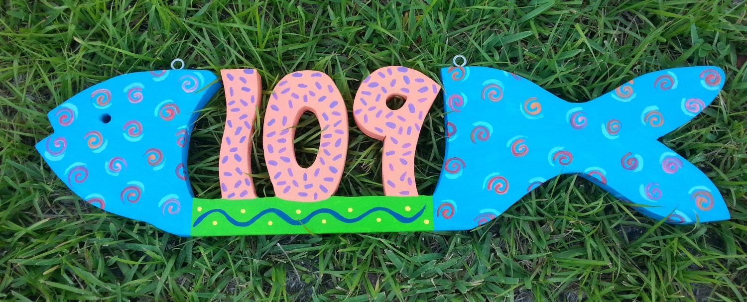 Custom Colorful Wooden Fish House Numbers Hand Cut | Etsy