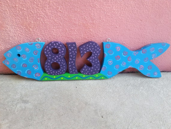 Custom Colorful Wooden Fish House Numbers Hand Cut | Etsy