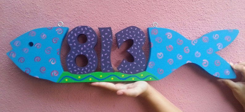 Custom Colorful Wooden Fish House Numbers Hand Cut - Etsy
