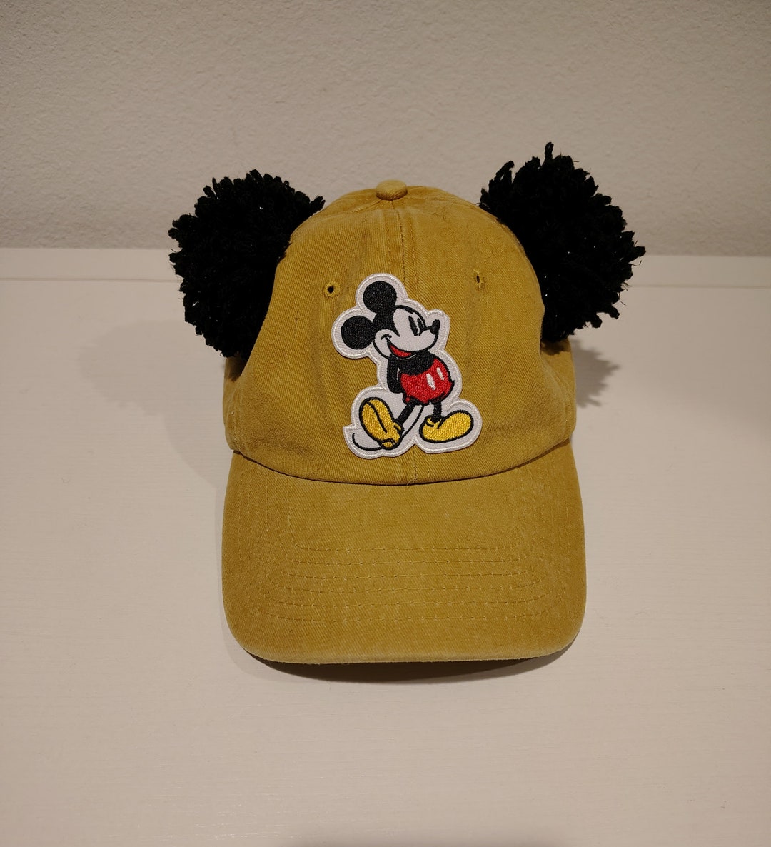 Mickey Mouse Ear Hat Baseball Cap - Pom Poms and Patch - Etsy