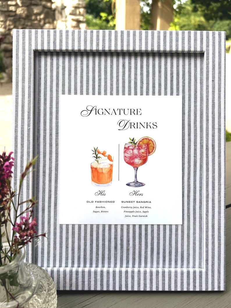 Striped Linen 8x10 Wedding Sign Frame: Gray Blue Party Decor, Classy ...