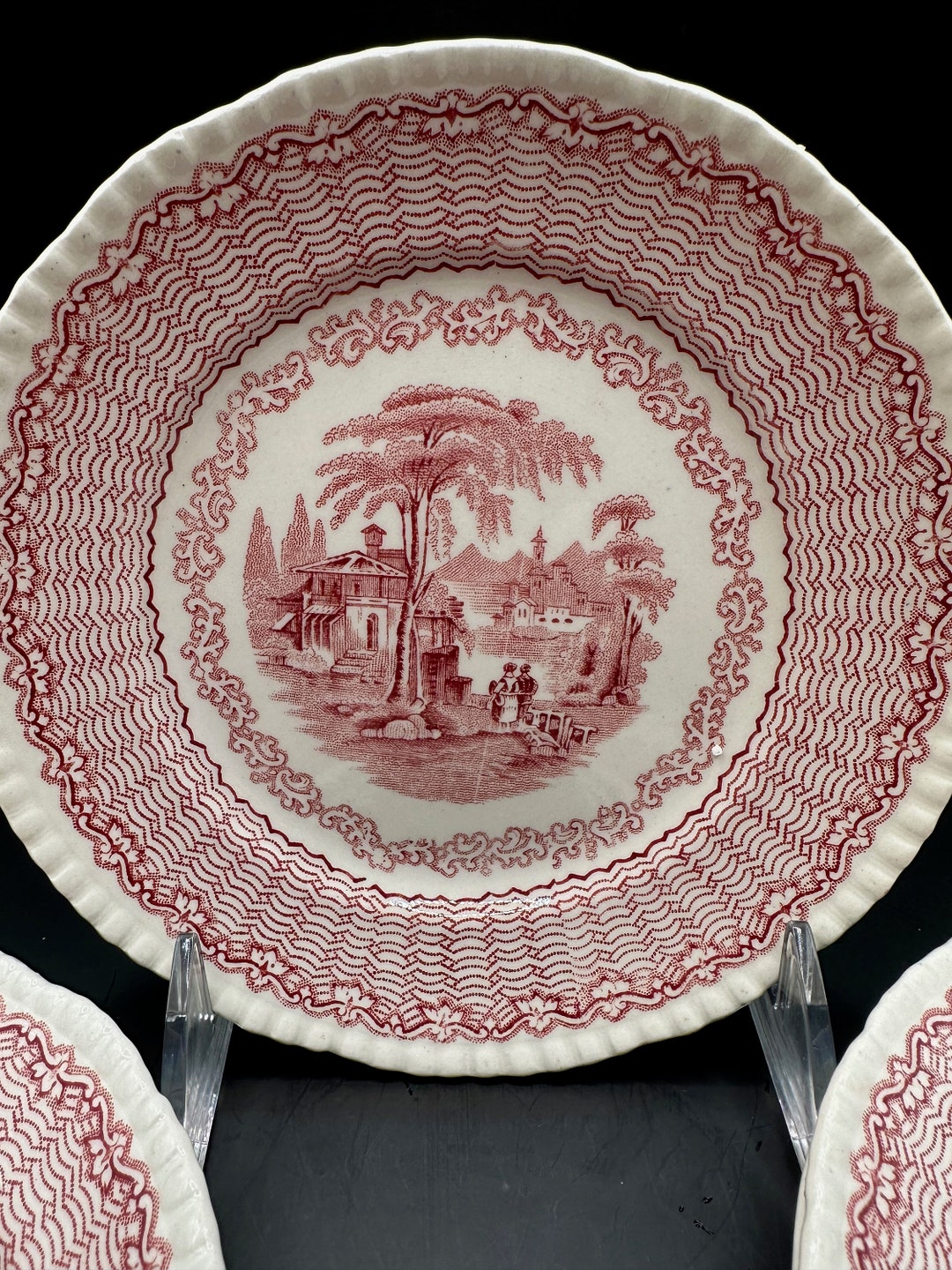 Vintage W. Adams & Sons England mazara Pink Transferware Bread and ...
