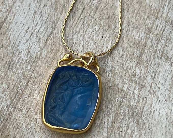 Blue Intaglio Pendant Necklace Greek Intaglio Pendant Gold Vermeil ...