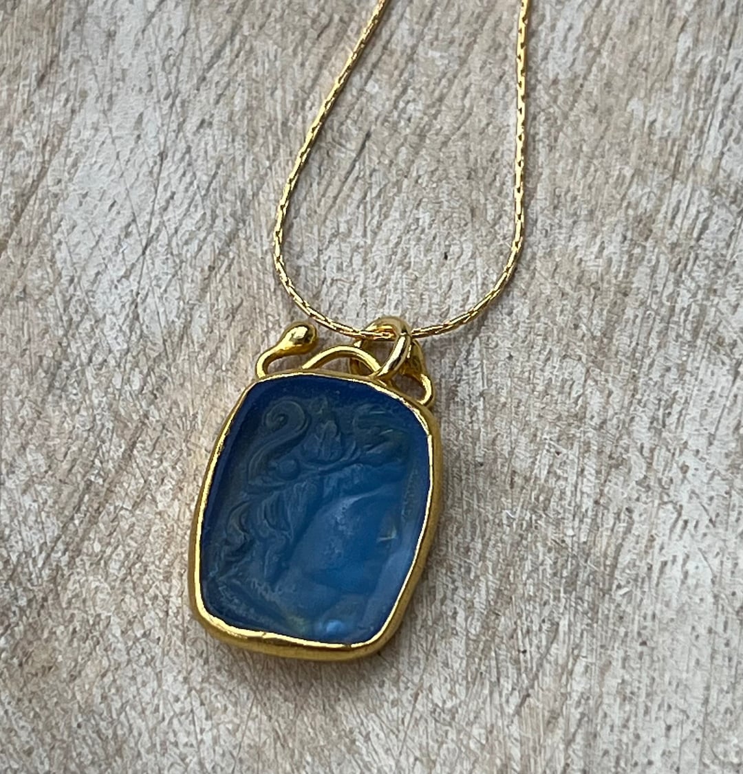 Blue Intaglio Pendant Necklace Greek Intaglio Pendant Gold Vermeil ...