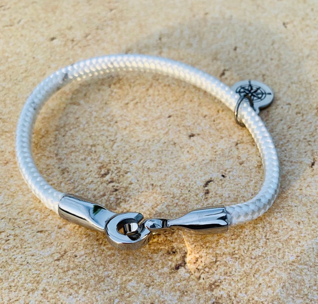 Brummel Hook Bracelet / Nautical Rope Bracelet / Compass Rose Charm ...