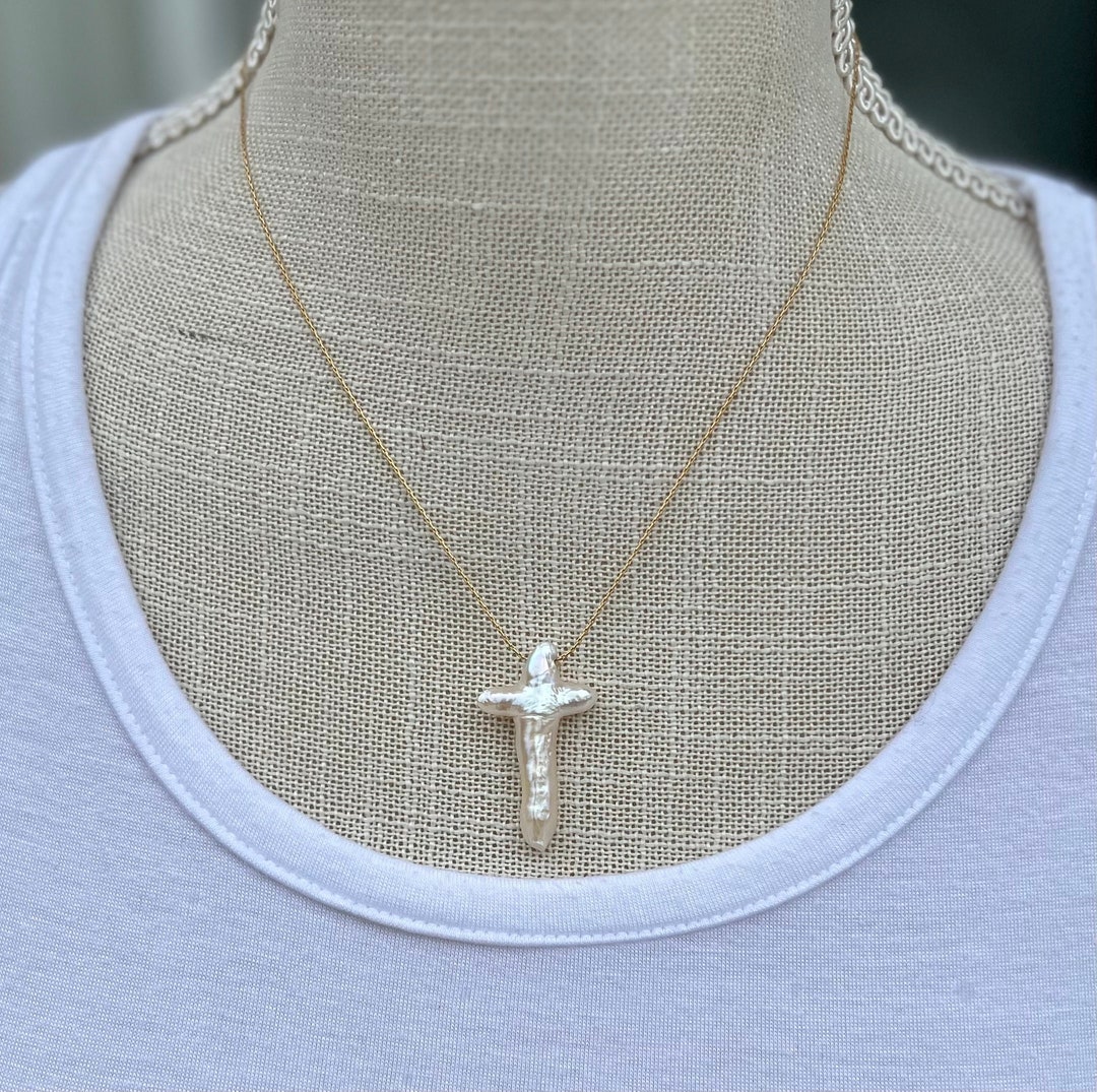 Pearl Cross Necklace Gold Filled / Sterling Silver / Pearl Cross / Gold ...