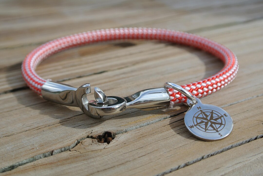 Brummel Hook Bracelet / Nautical Rope Bracelet / Compass Rose Charm ...
