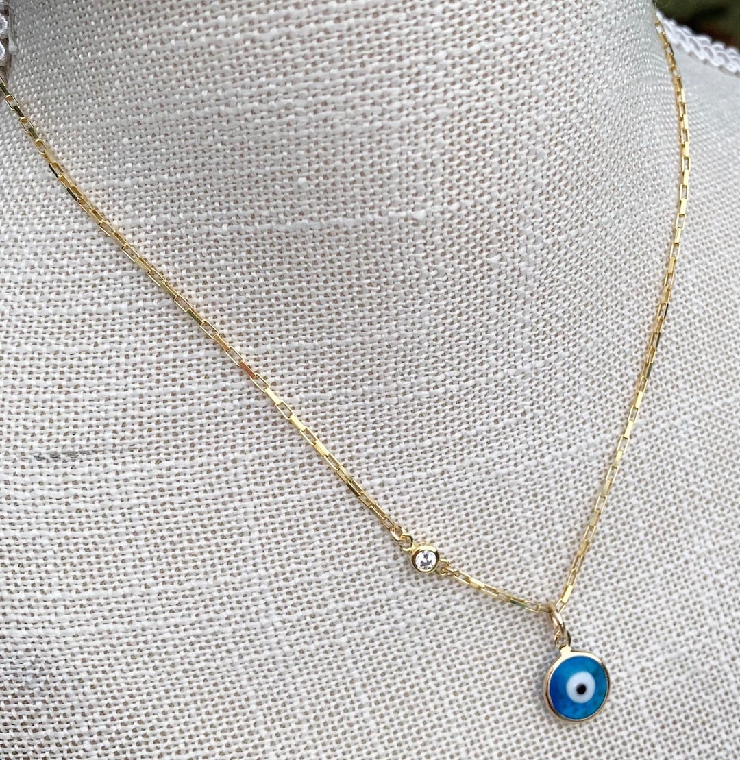 Gold Filled Evil Eye Paperclip Necklace: Hamsa Hand Charm - Etsy