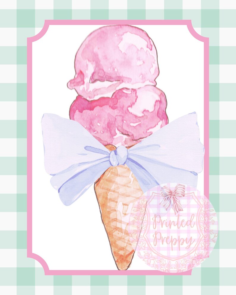 Preppy Ice Cream Clip Art PNG /birthday Parties/ Coquette Art/ Ice ...