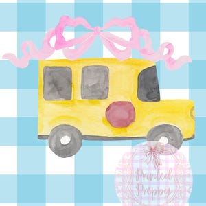 Watercolor Bus With Bow - Back to School Preppy Style - Digital ...