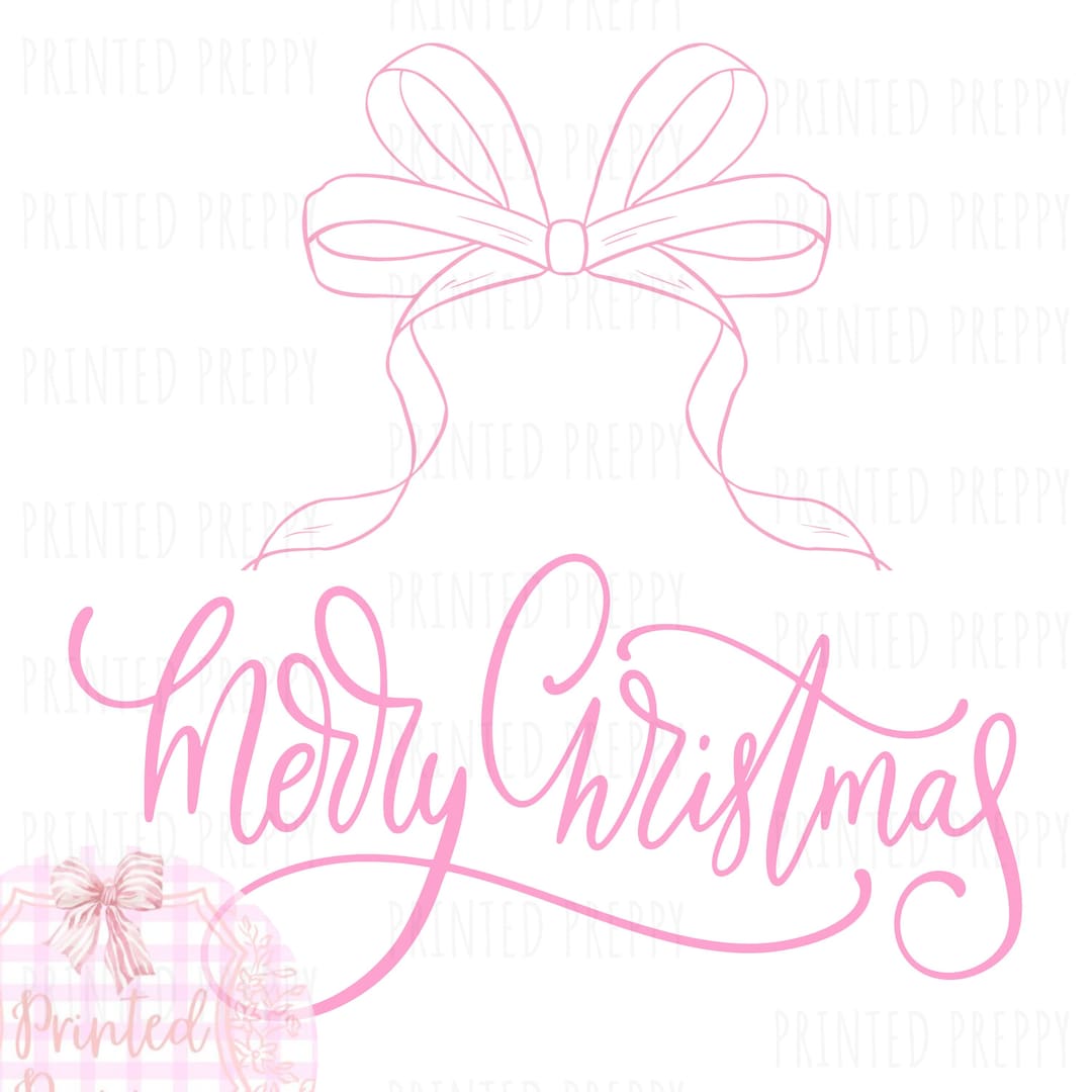 Script Preppy Merry Christmas With Pink Bow PNG // Digital Download ...