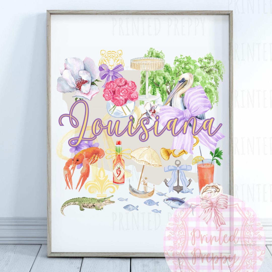 Louisiana Preppy PNG and JPG / Preppy Louisiana Watercolor Map ...