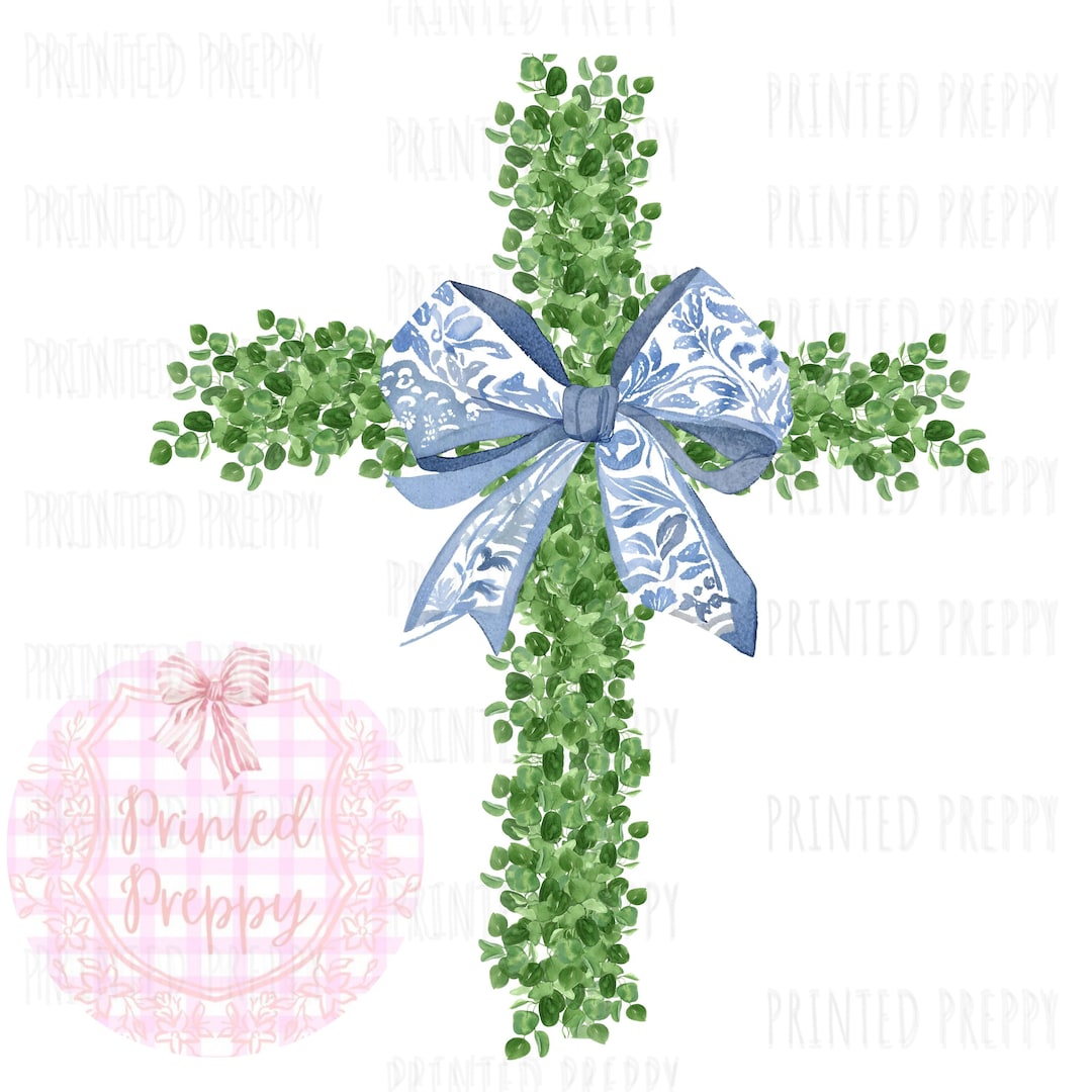 Watercolor Boxwood Cross PNG, Grandmillenial Clipart, Chinoiserie Cross ...
