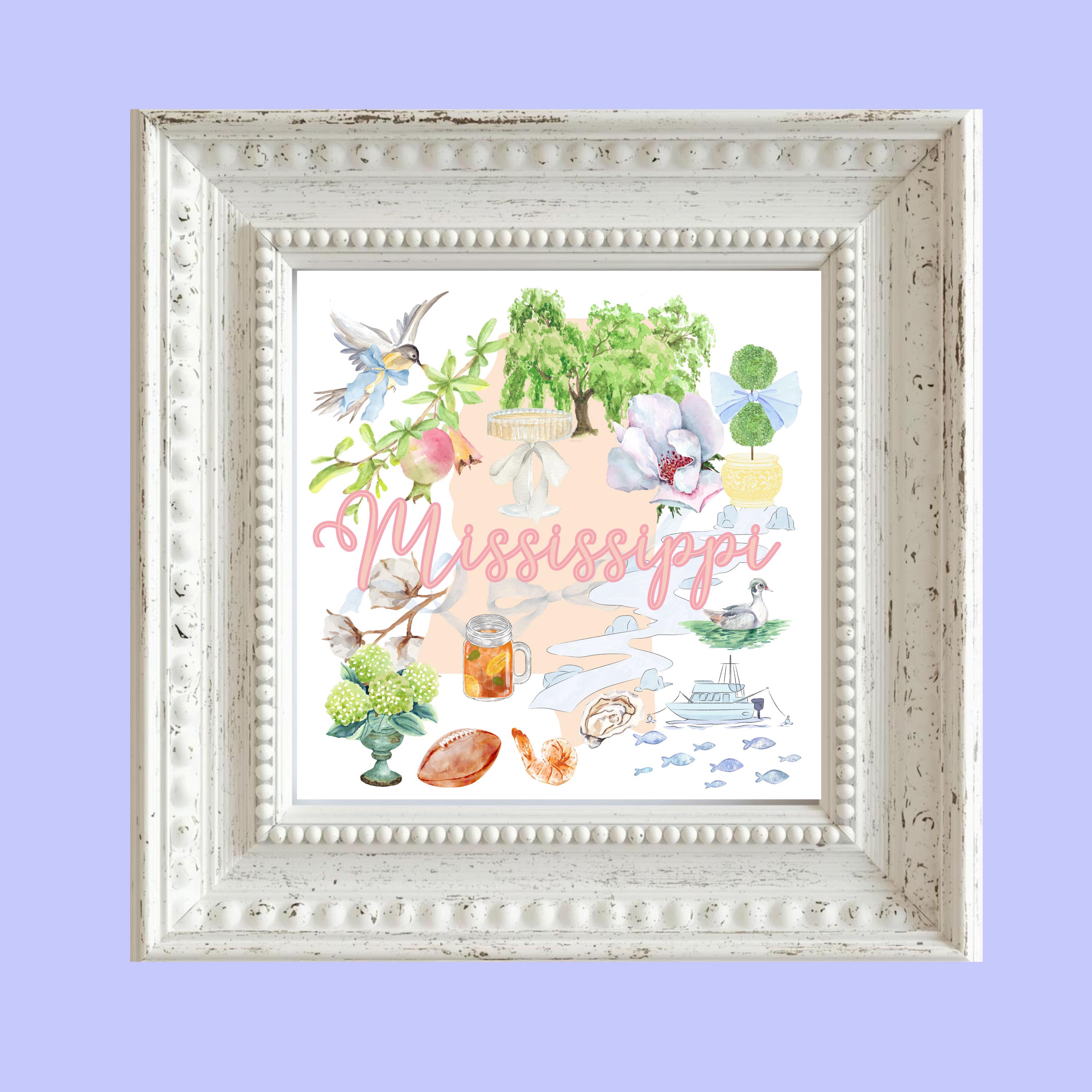 Mississippi Preppy PNG and JPG / Preppy Mississippi Watercolor Map ...