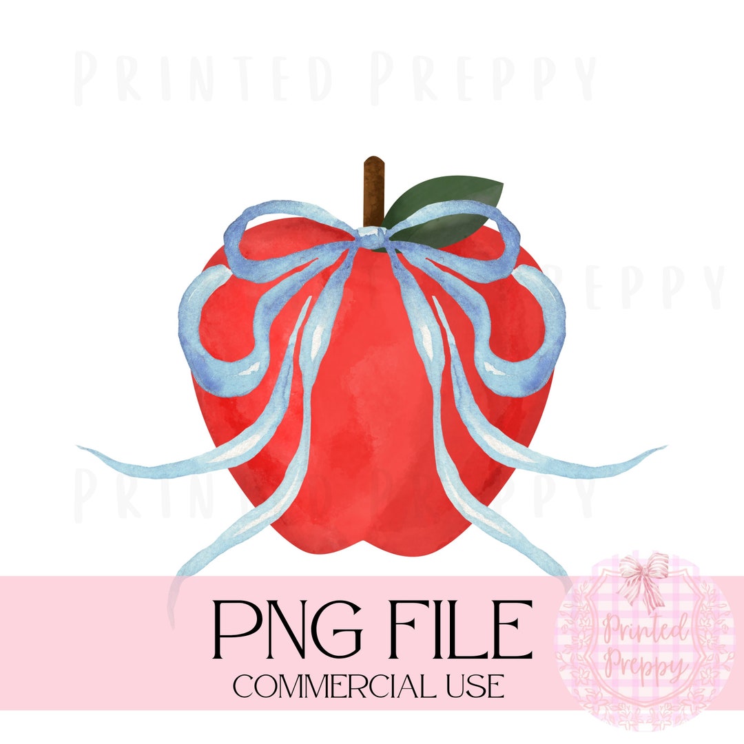 Watercolor Apple With Bow Back to School Coquette Style Digital ...