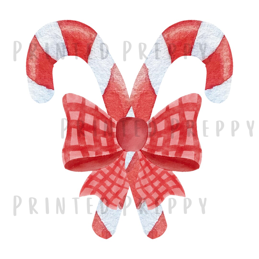 Preppy Pink Candy Canes With Red Gingham Bow PNG Clipart Instant ...