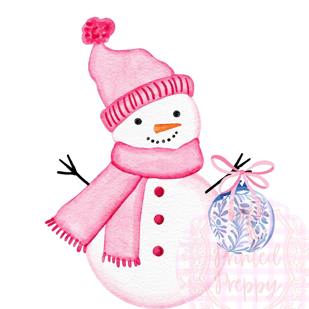 Preppy Pink Snowman PNG – Ornament & Bow Clipart, Cute Christmas ...