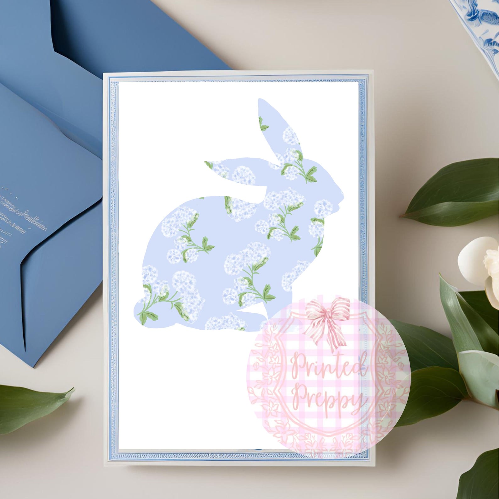 Grandmillennial Floral Bunny PNG | Blue Hydrangea Rabbit Clipart ...