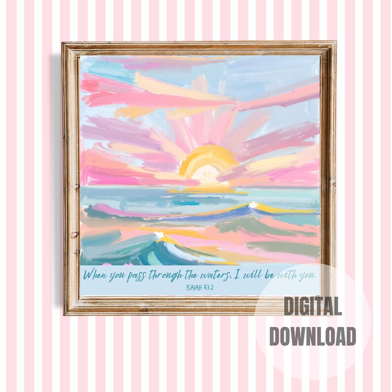 Coastal Scripture Sunrise PNG Clip Art Digital Watercolor Pastel Beach ...