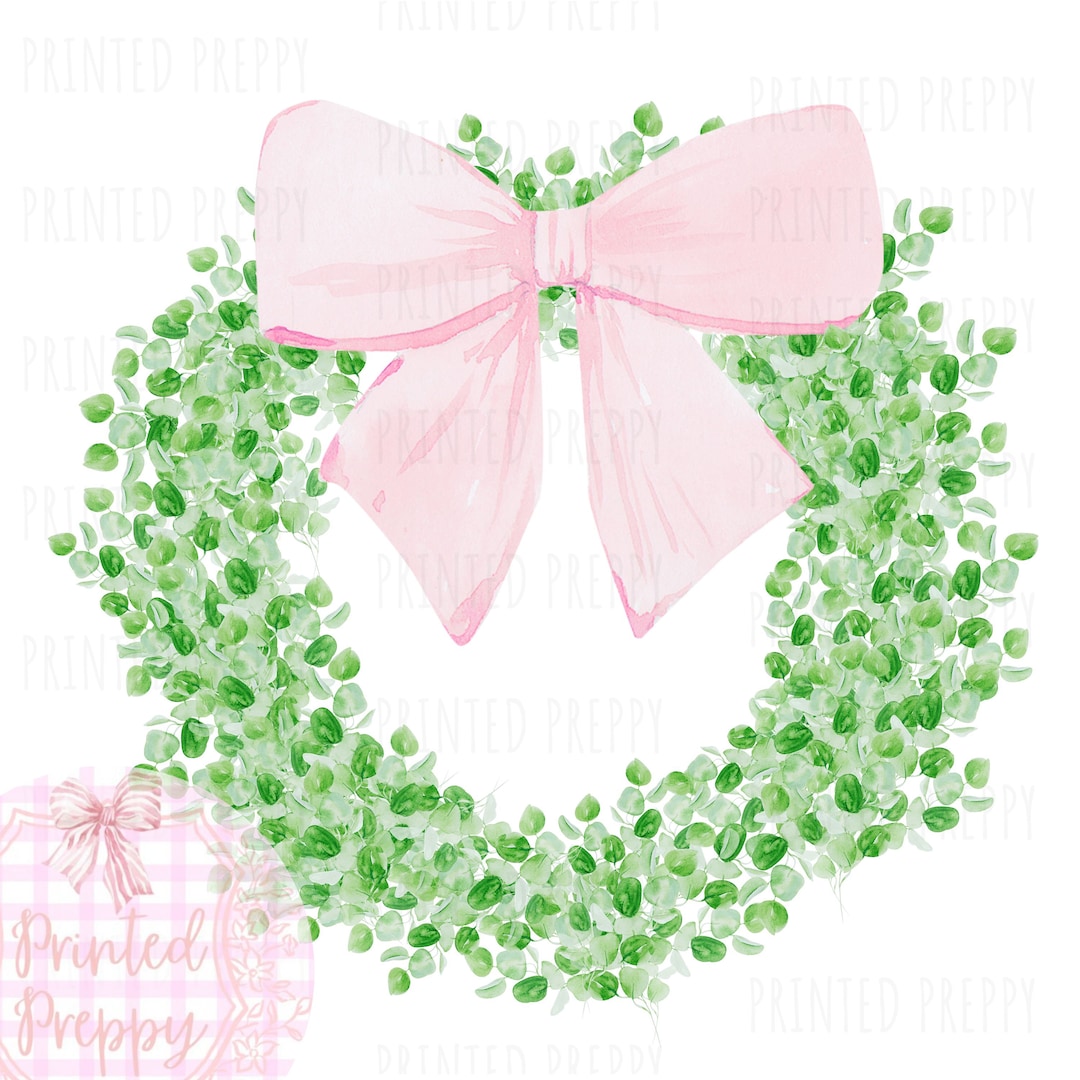 Preppy Pink Bow Wreath PNG // Preppy Grandmillennial Clipart // Preppy ...