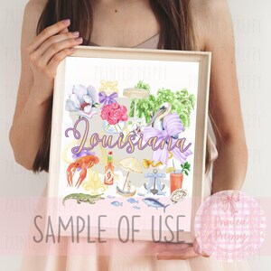 Louisiana Preppy PNG and JPG / Preppy Louisiana Watercolor Map ...