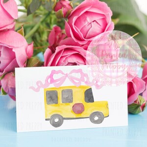 Watercolor Bus With Bow - Back to School Preppy Style - Digital ...