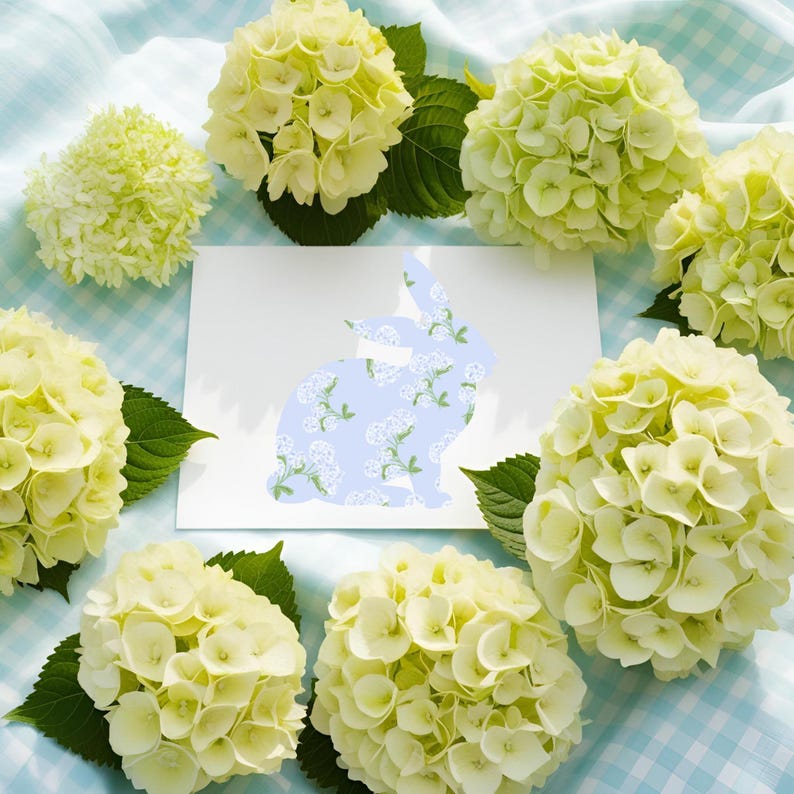 Grandmillennial Floral Bunny PNG | Blue Hydrangea Rabbit Clipart ...
