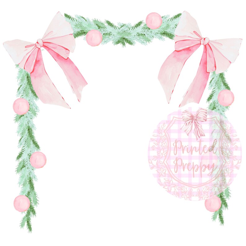 Grandmillennial Christmas Swag With Pink Bows PNG // Pink Christmas PNG ...