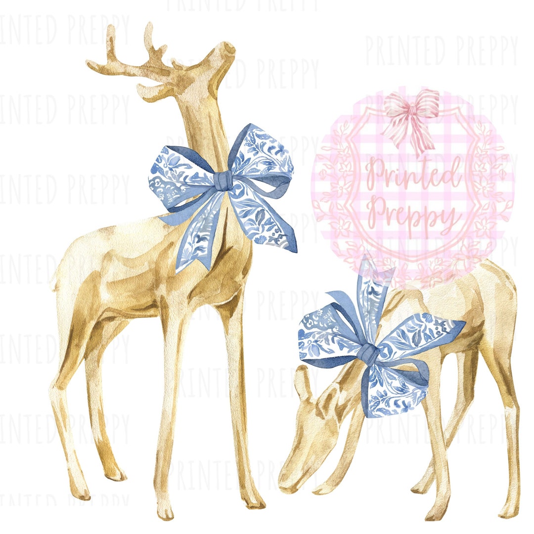 Reindeer With Chinoiserie Bows PNG // Bow Blue Christmas PNG // Digital ...