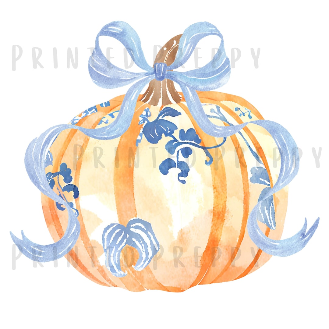 Chinoiserie Pumpkin With Bow PNG // Preppy Fall // Preppy Pumpkin ...