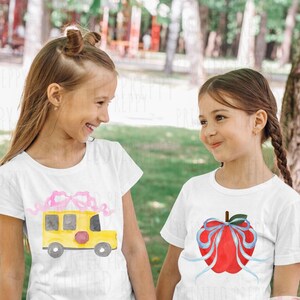 Watercolor Bus With Bow - Back to School Preppy Style - Digital ...