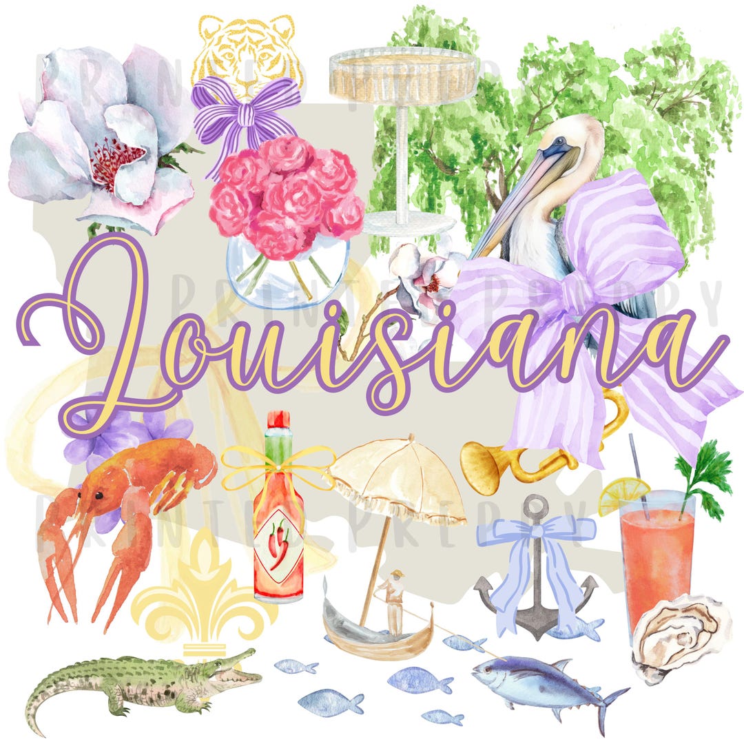 Louisiana Preppy PNG and JPG / Preppy Louisiana Watercolor Map ...
