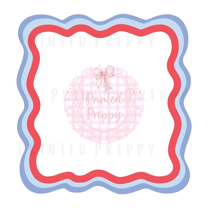 Preppy Wavy Frame PNG // Gewellter blau-roter Rahmen // Preppy Monogram ...