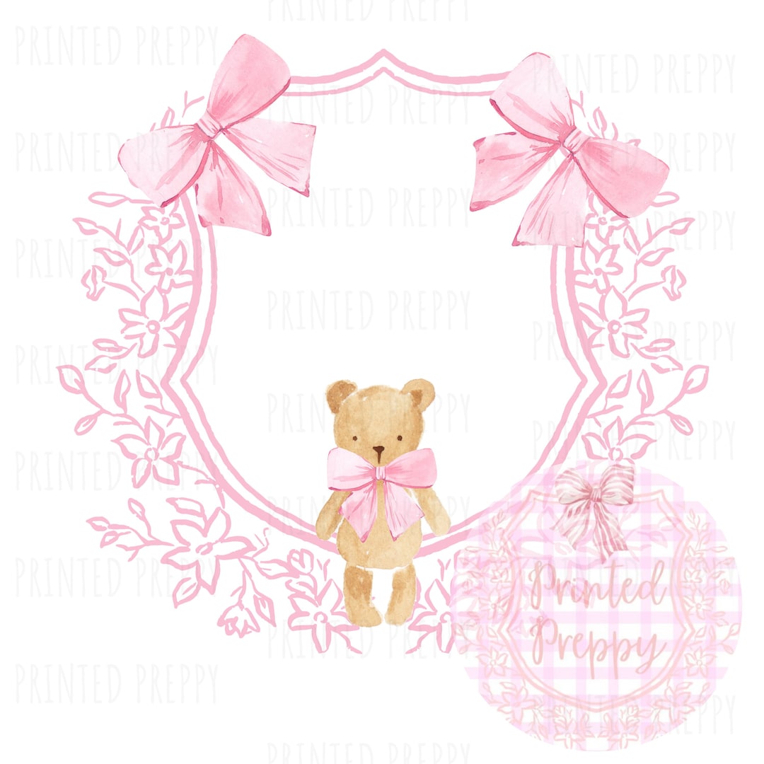 Preppy Teddy Bear Crest PNG // Grandmillennial Clipart // Preppy ...